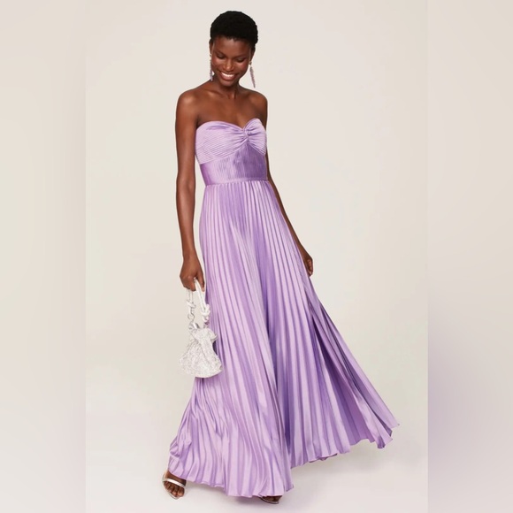 AMUR | Dresses | Amur Purple Pleated Maxi Strapless Stef Empire Waist ...